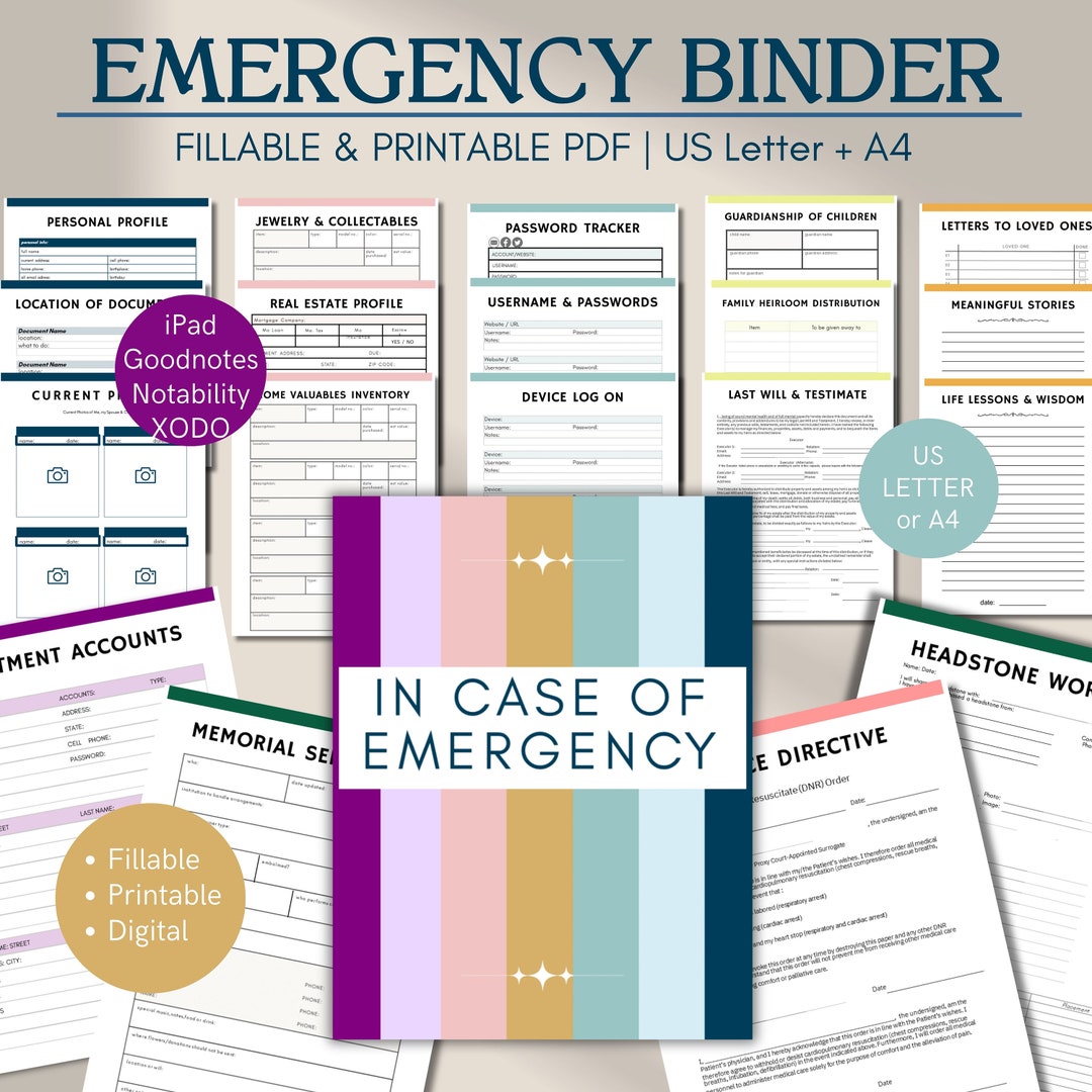 In Case of Emergency Binder, Life Organizer, Editable Forms, End of ...