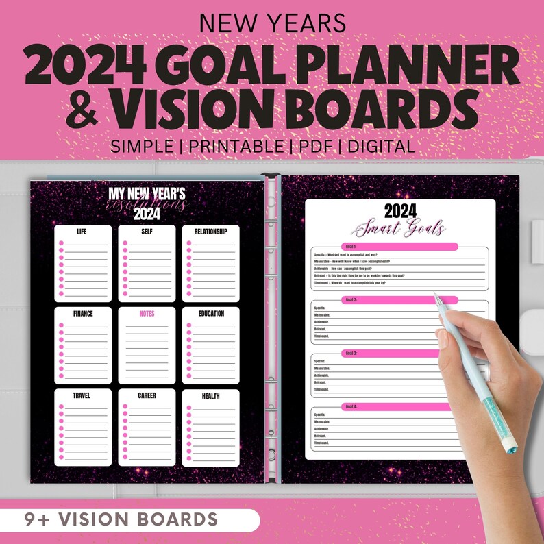2024 New Year's Resolution Planner, 2024 Vision Board, New Years Goal ...