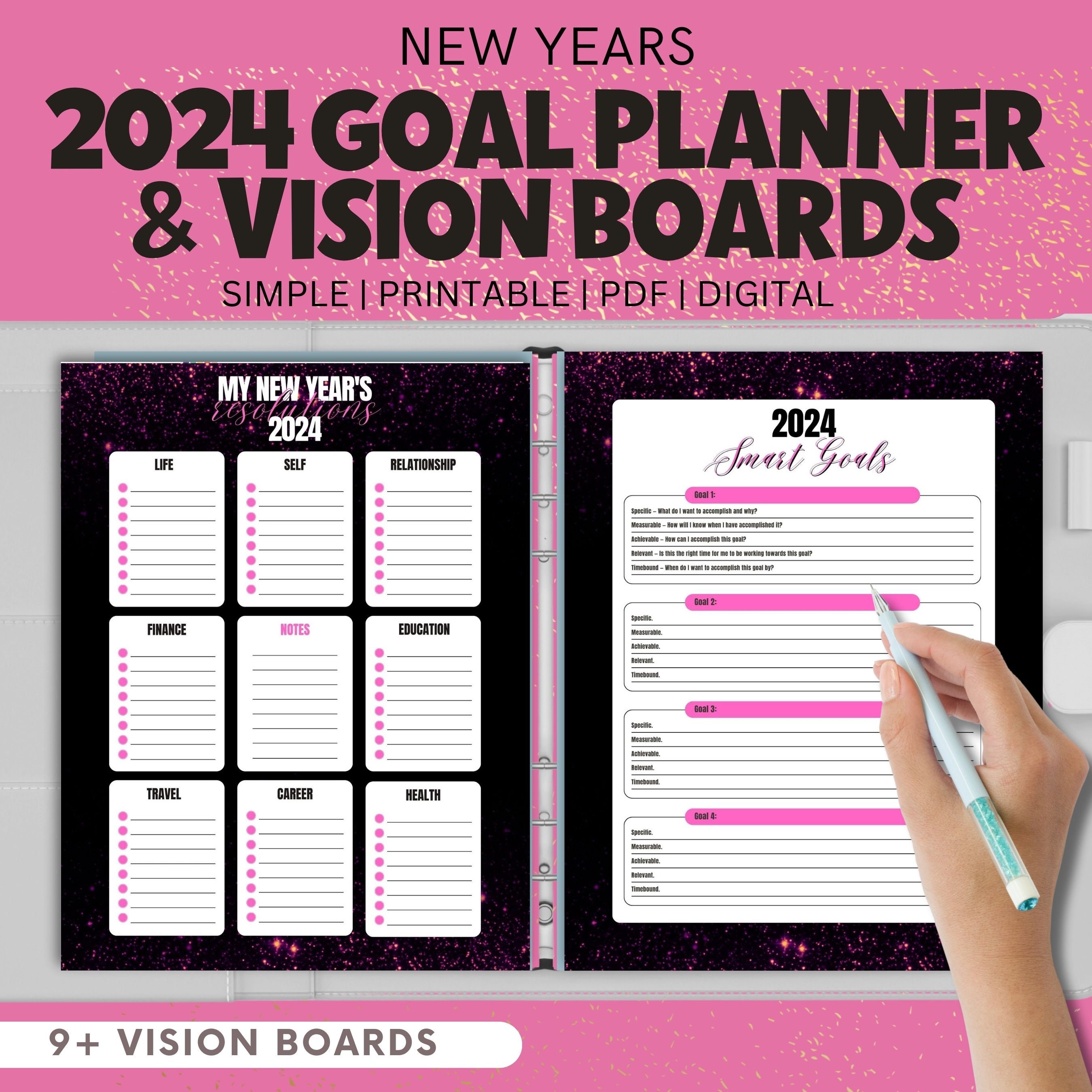 2024 New Year's Resolution Planner, 2024 Vision Board, New Years Goal ...