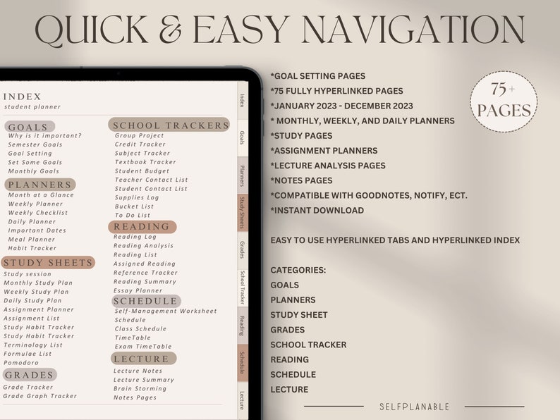 Student Planner Digital, Goodnotes Planner Undated, Digital Academic ...