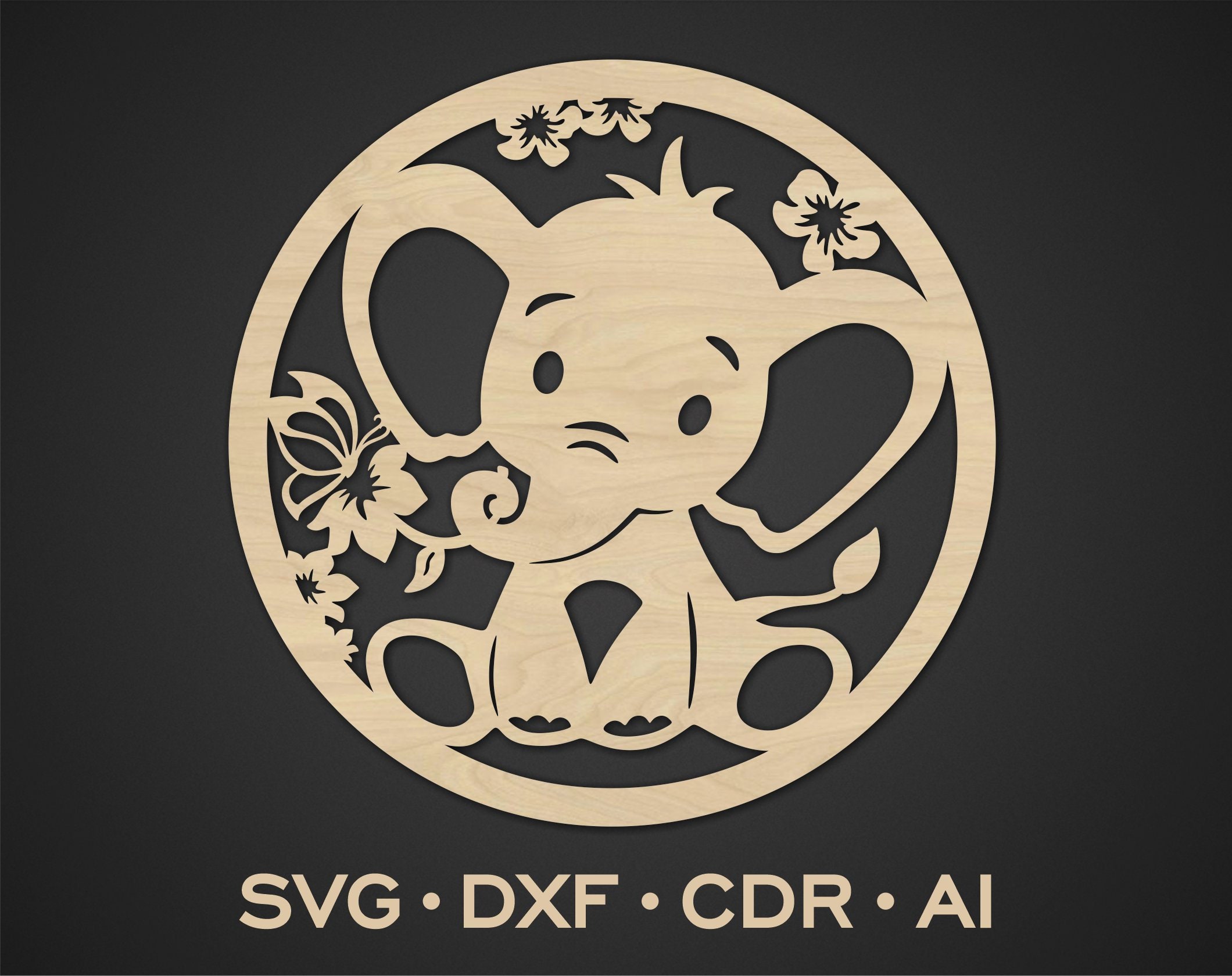 Elephant Svg File Svg Dxf Cdr Ai Files Lasercut Template Etsy Ireland