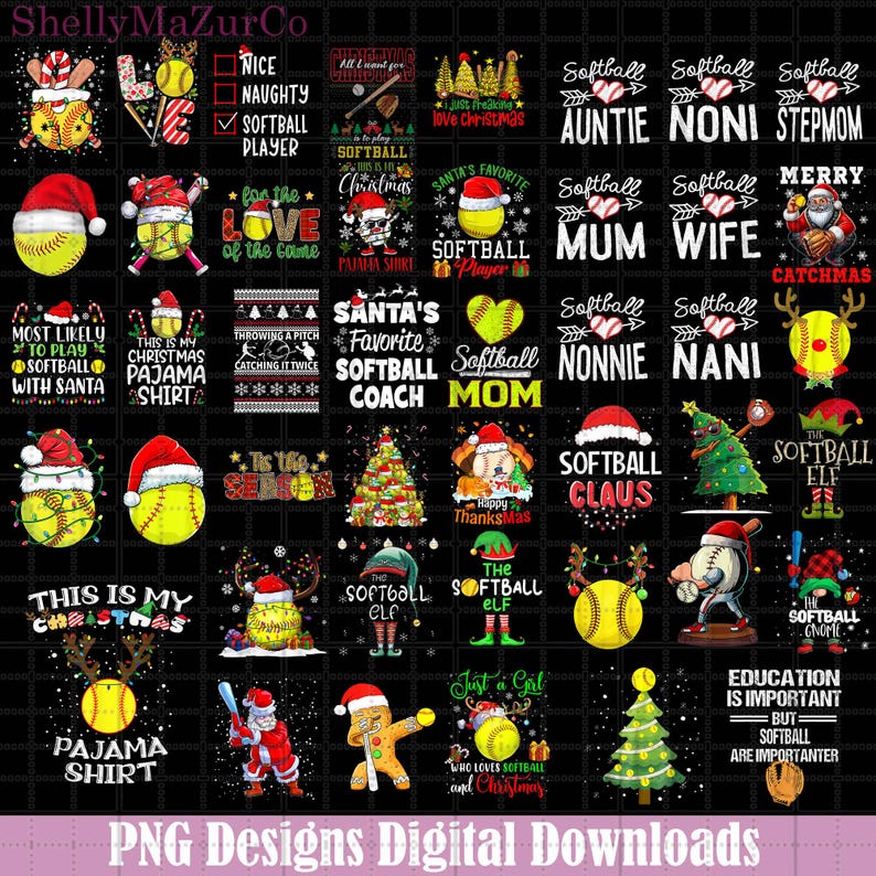 40 Christmas Softball PNG Bundle, Softball Mom Png, Softball Mama ...