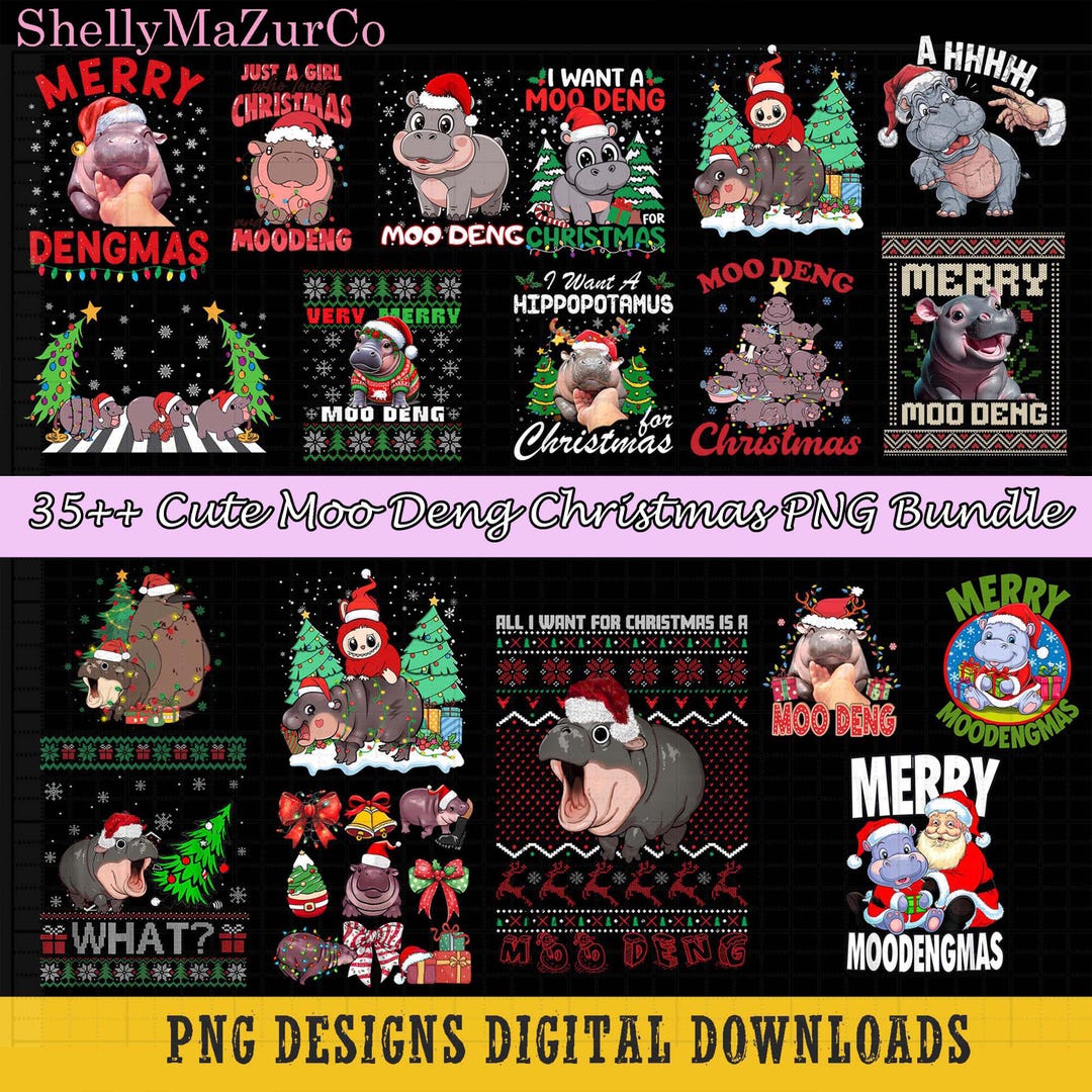 35 Moo Deng Christmas Png Bundle, Baby Hippo Moo Deng Png, Cute Moo ...