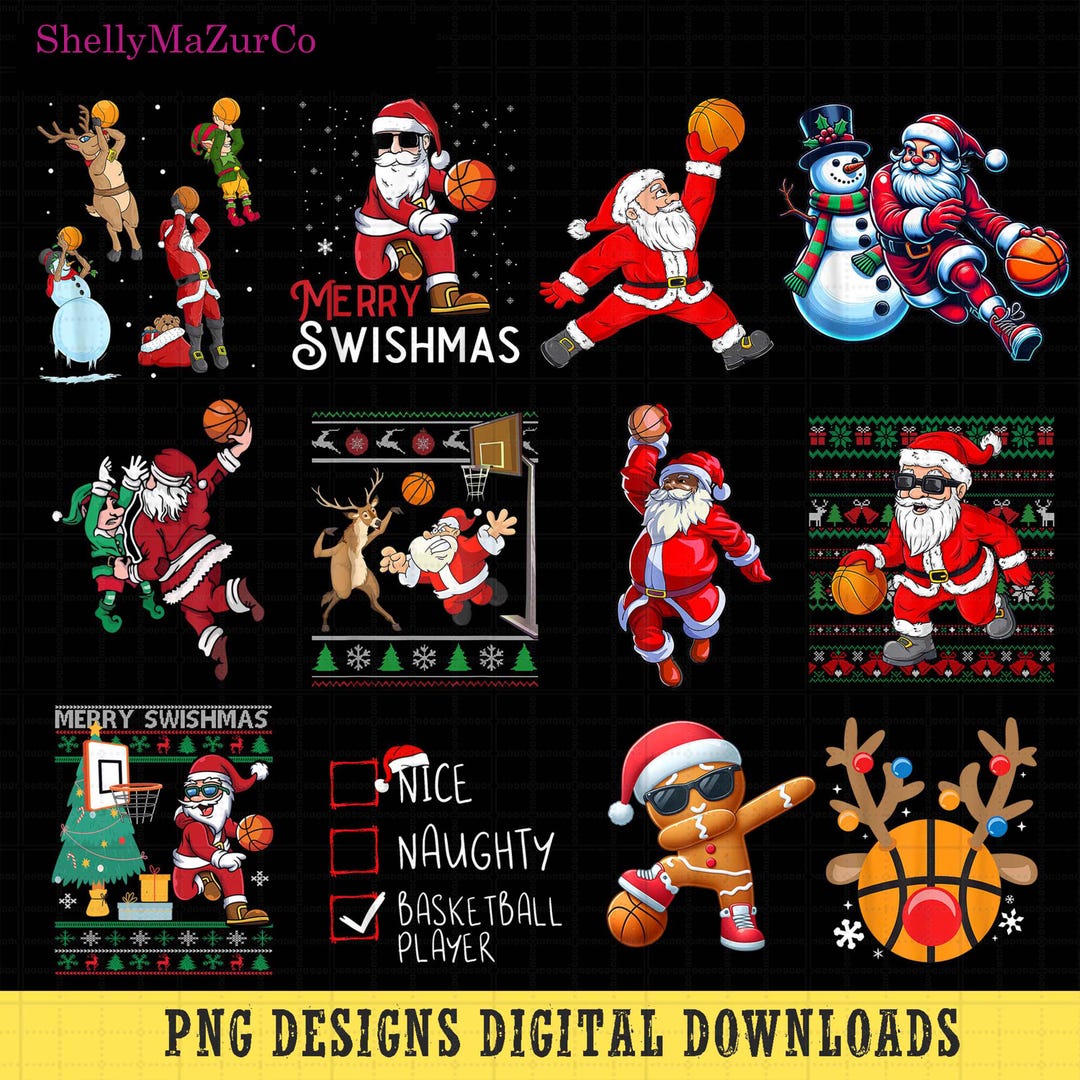 30 Merry Swishmas PNG Bundle, Basketball Santa PNG, Basketball ...