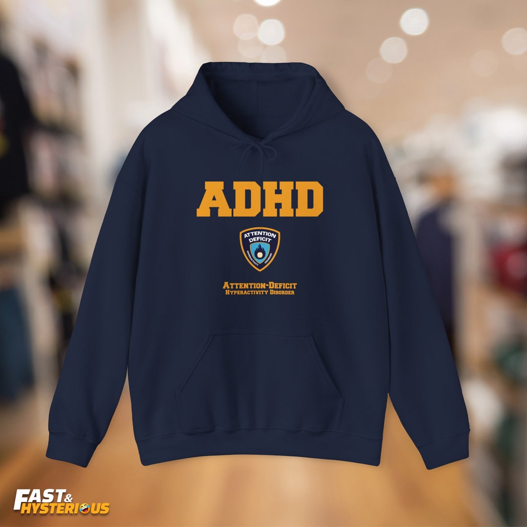 Unisex Black ADHD Humor Hoodie Ironic Acronym Graphic Statement ...