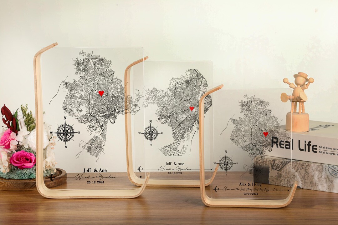 Personalized City Map Stand | Custom Location Map Decor | Perfect ...