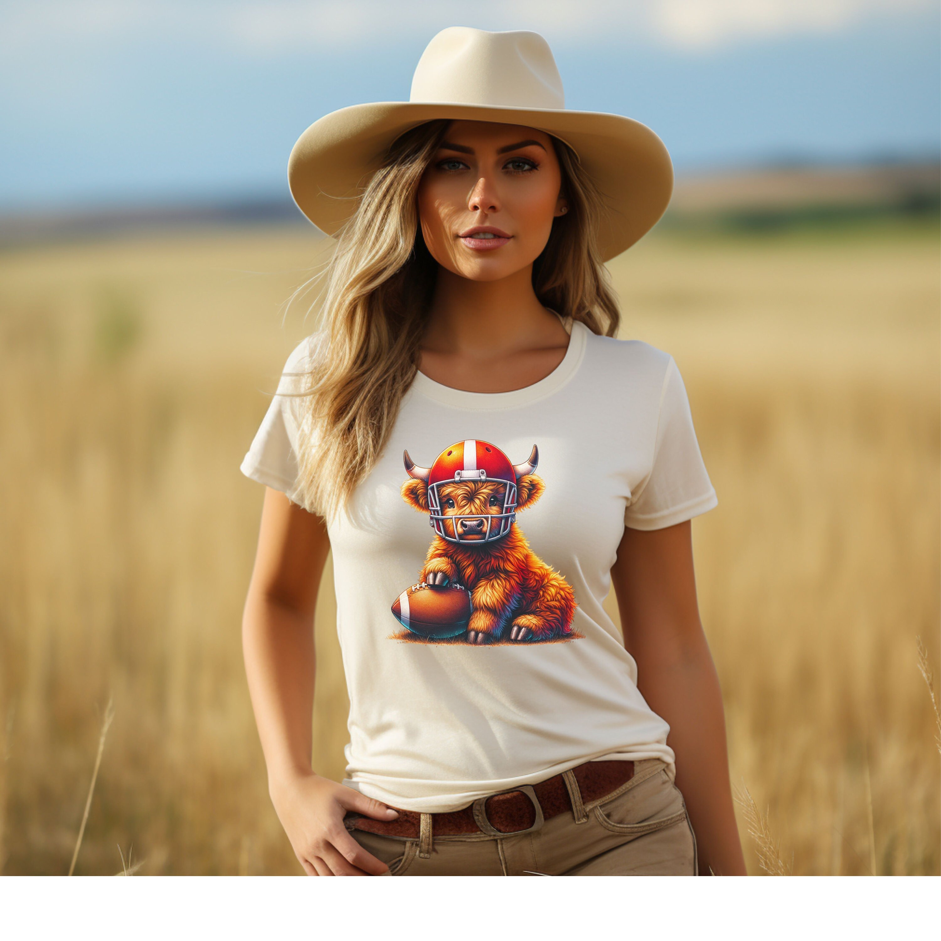 Touchdown Highland" Football Cow T-shirt, Athlete Animal Art Tee ...