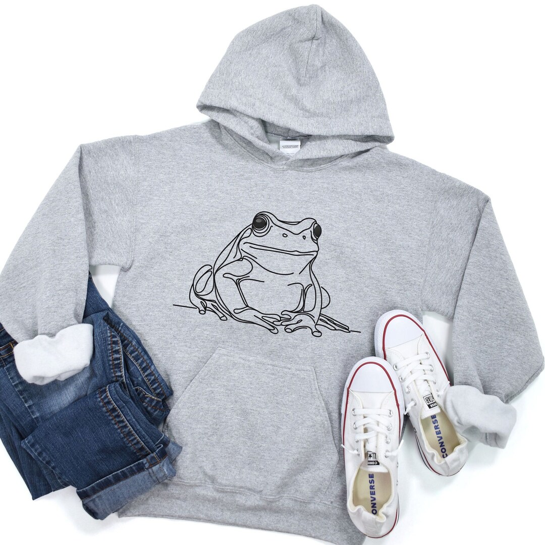 Frog Hoodie, Chic Minimalist Frog Line Art Sweatshirt, Unisex Nature ...
