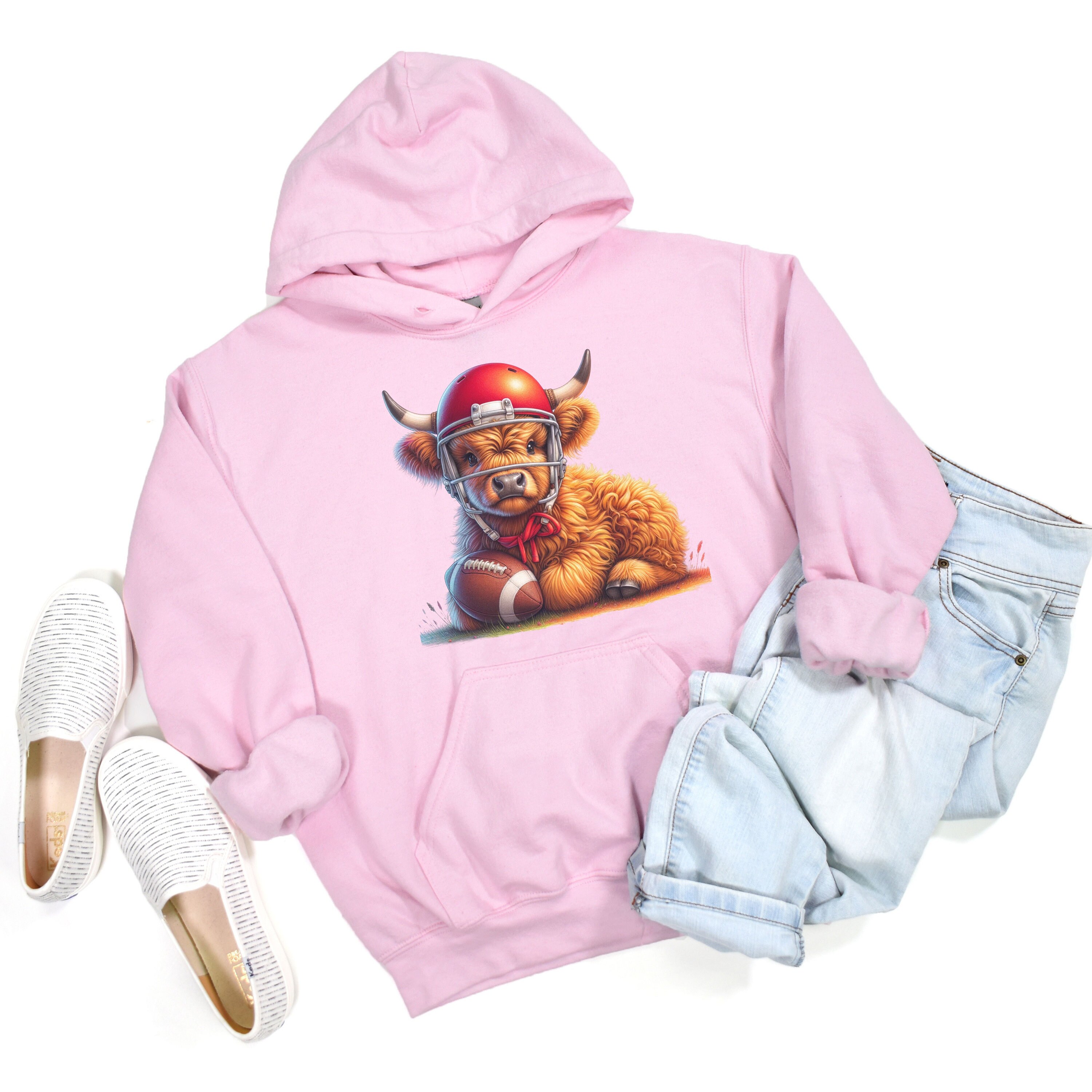 Highland Cow Football Hoodie, Cozy Athletic Sweatshirt, Highlander Cow ...