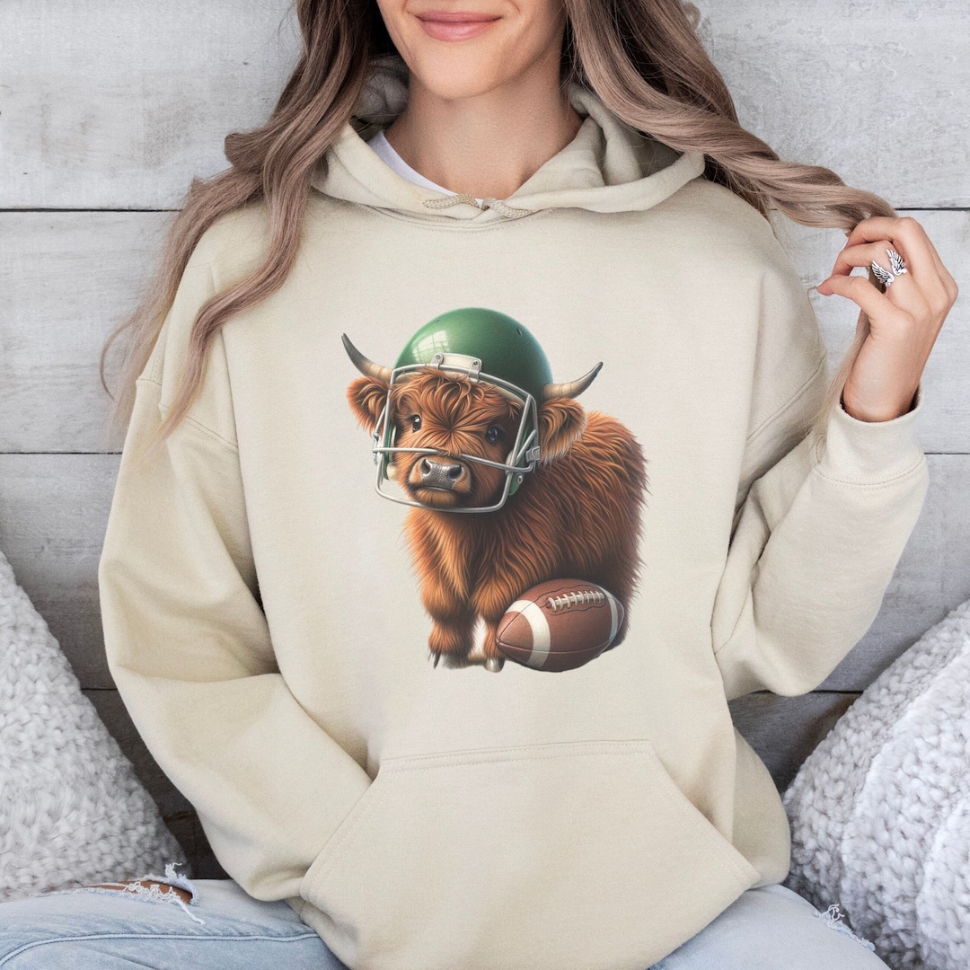 Highland Cow Football Hoodie, Cozy Athletic Sweatshirt, Highlander Cow ...