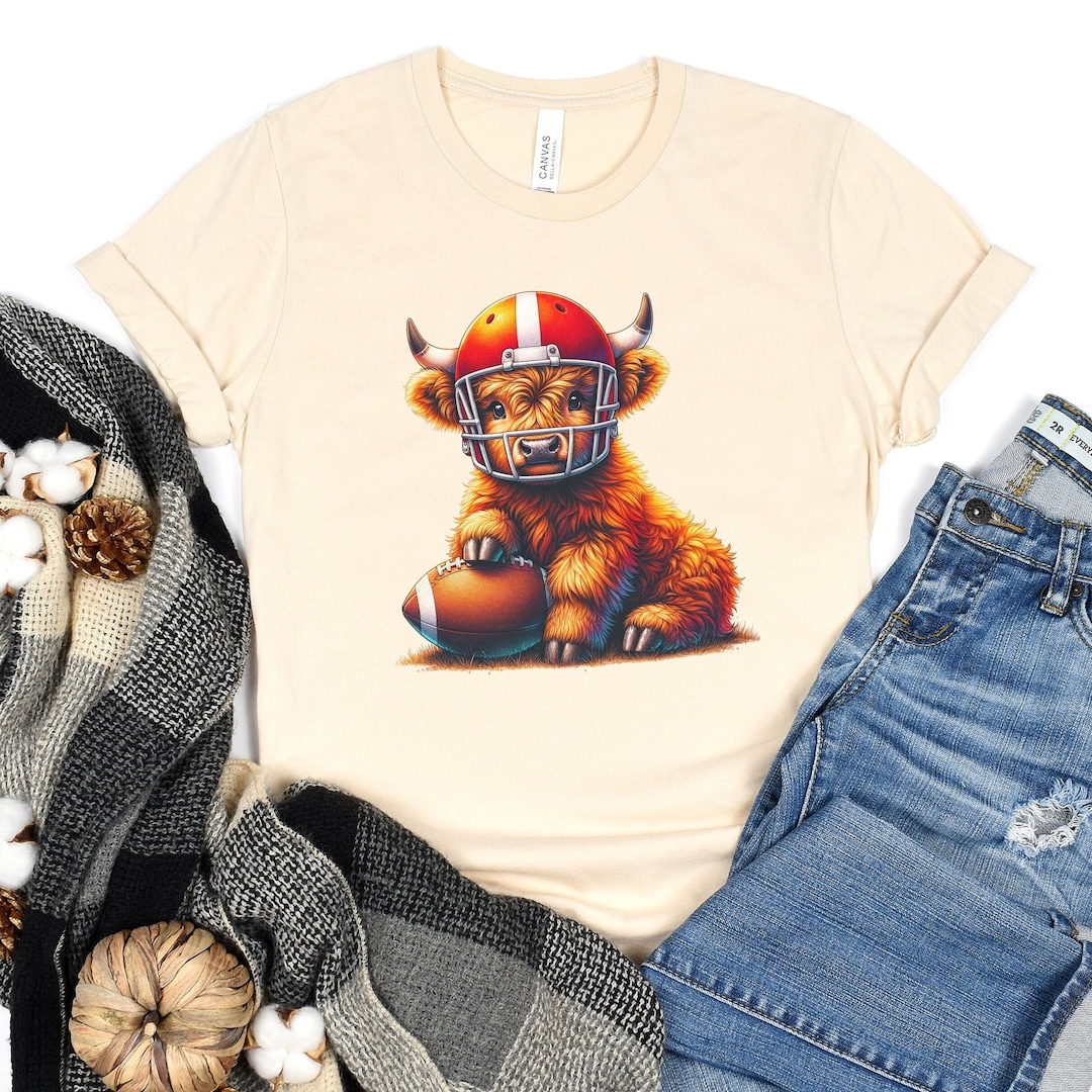 Touchdown Highland" Football Cow T-shirt, Athlete Animal Art Tee ...