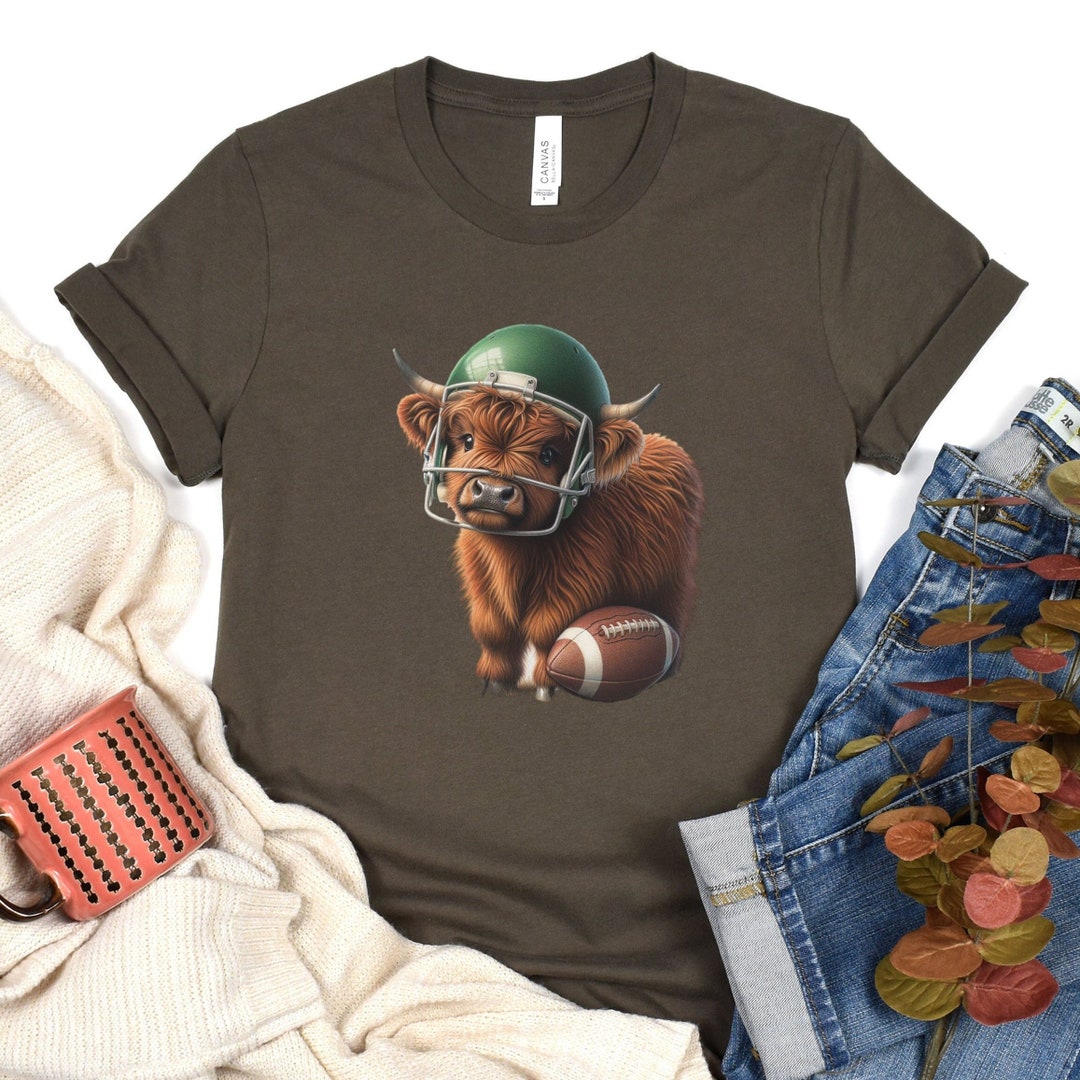 Touchdown Highland Football Cow T-shirt, Athlete Animal Art Tee ...