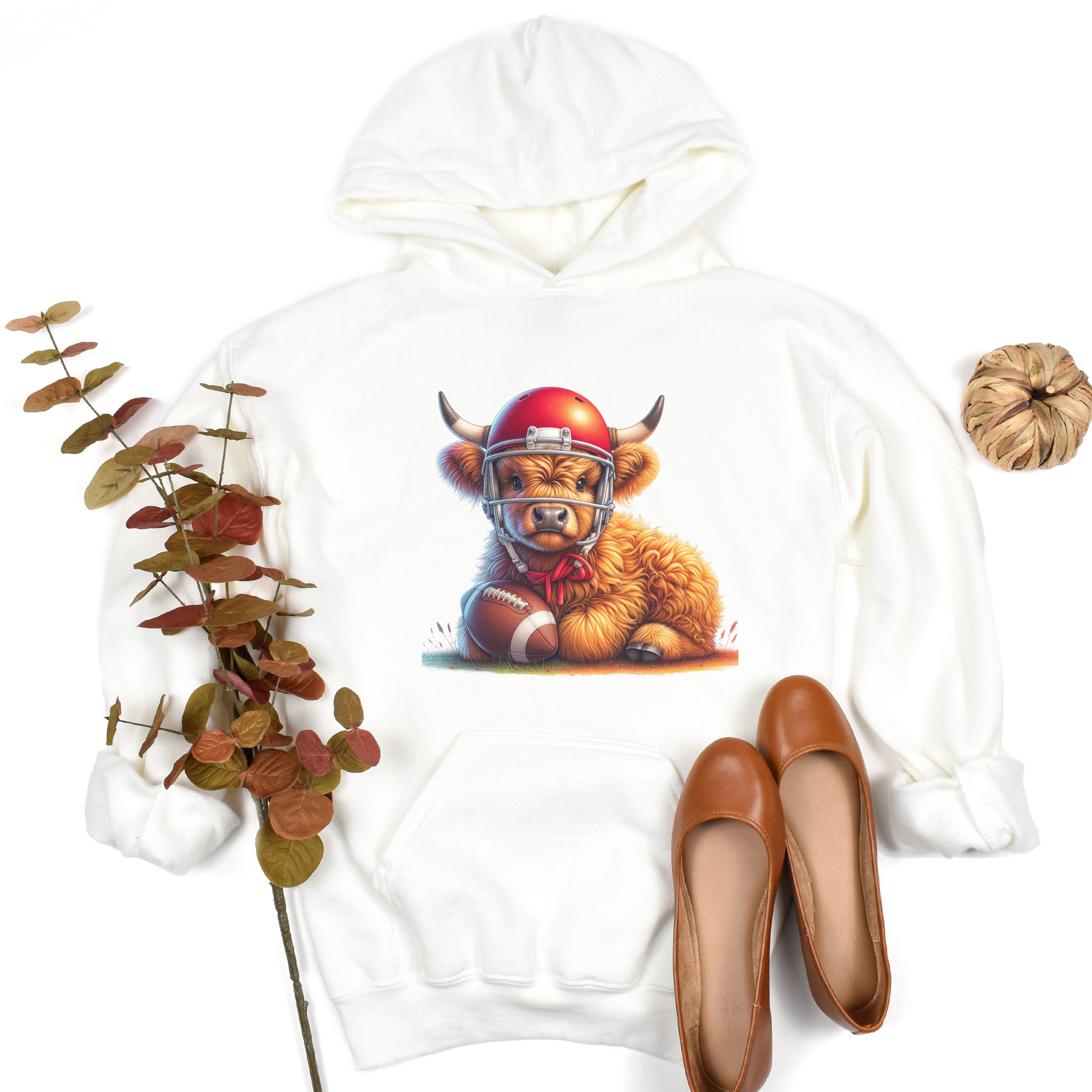 Highland Cow Football Hoodie, Cozy Athletic Sweatshirt, Highlander Cow ...