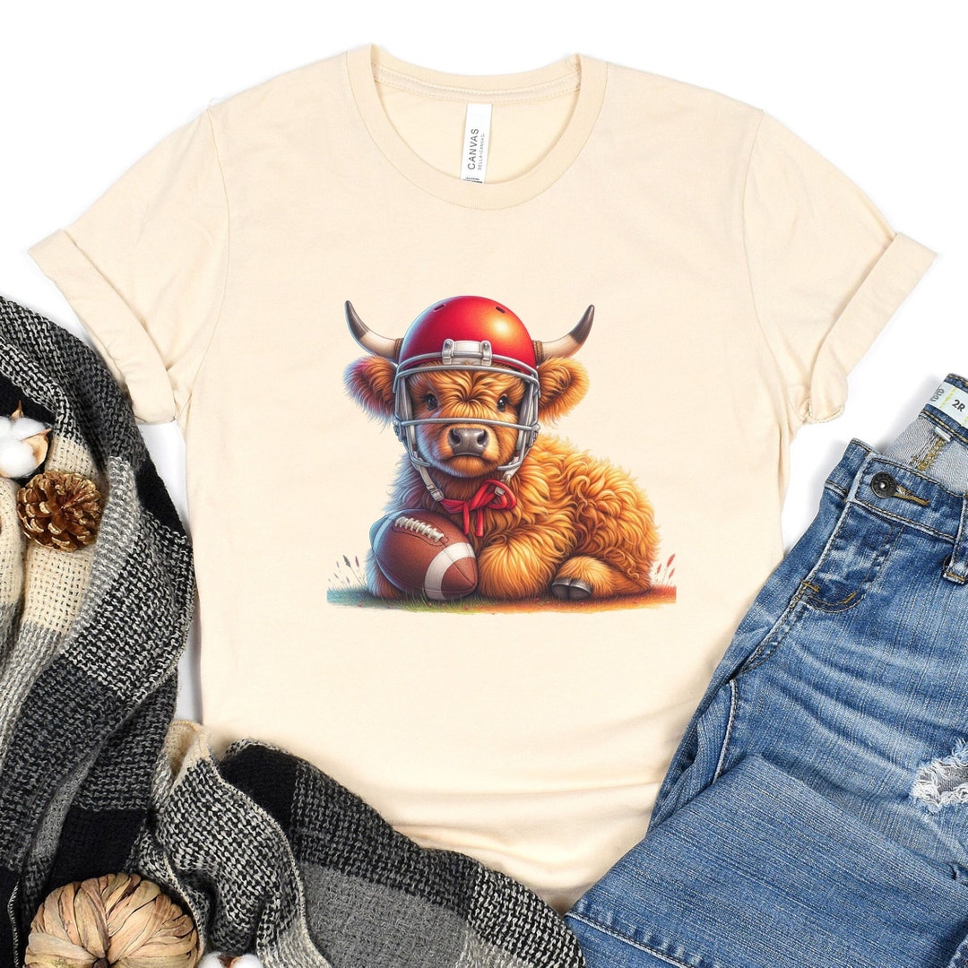 Touchdown Highland Football Cow T-shirt, Athlete Animal Art Tee ...