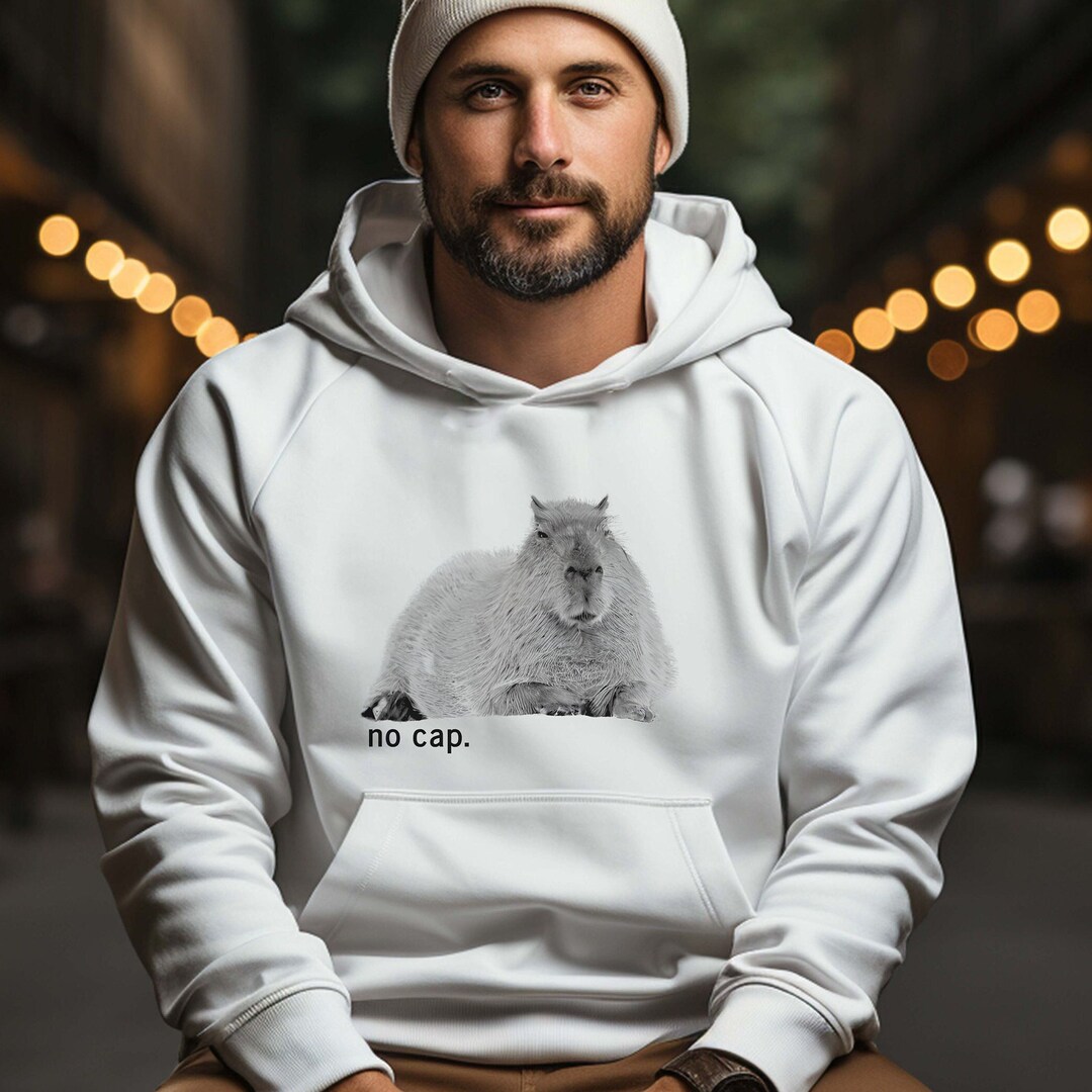Funny "no Cap" Capybara Meme Hoodie, Retro Sweatshirt, Animal Graphic ...
