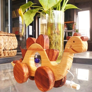 Customizable Wooden Pull Toy Dinosaur Perfect Gift for Toddlers Ages 1 ...