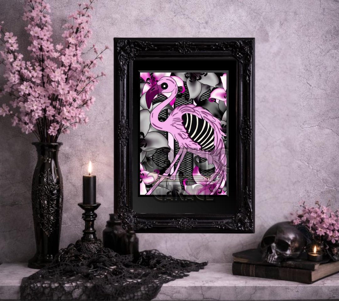 Gothic Flamingo Art Print – Pink Skeleton, Horror-glam Decor - Etsy