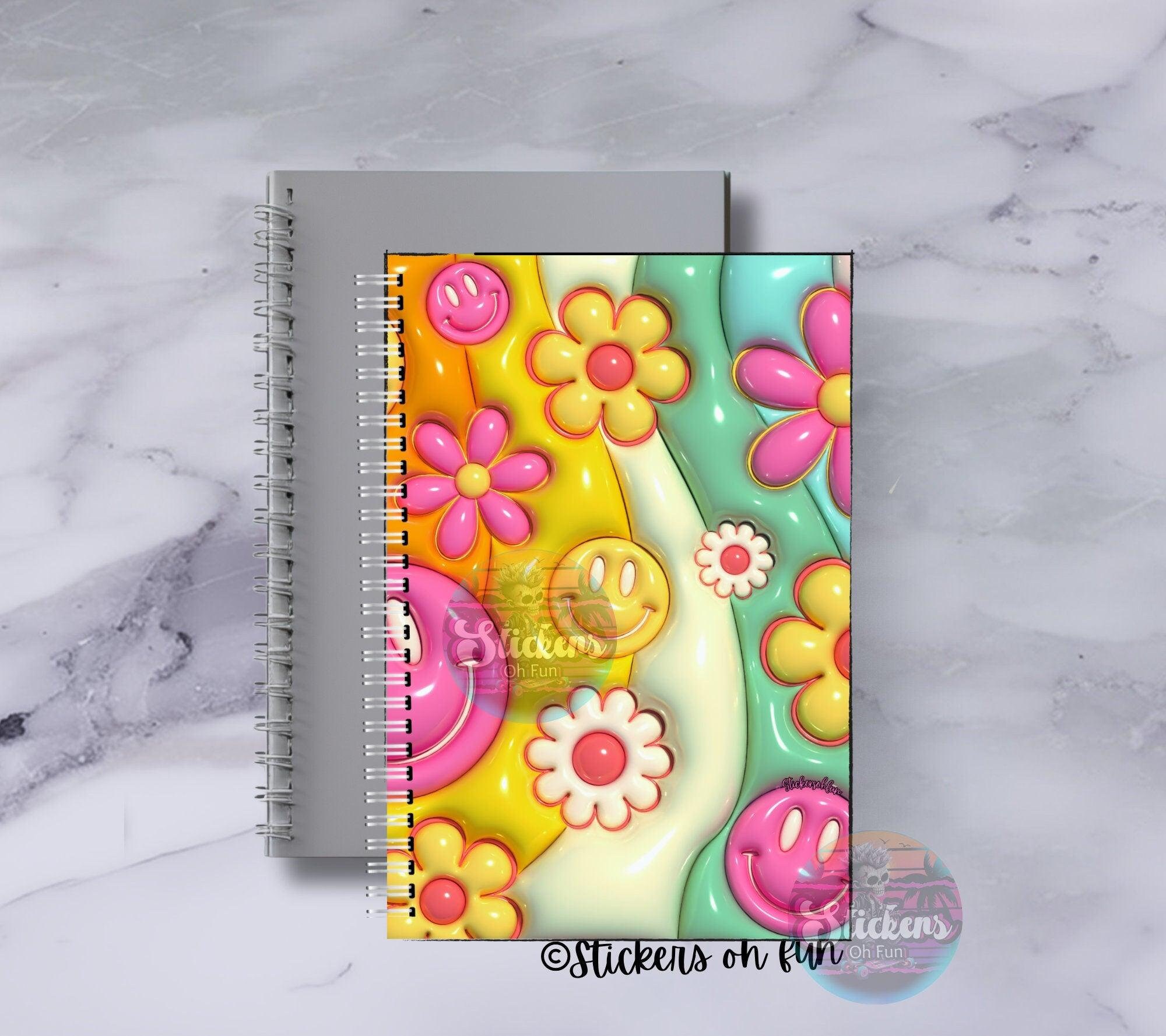 Retro Smiles & Flowers Notebook Writing Journal, Lined Notebook for ...