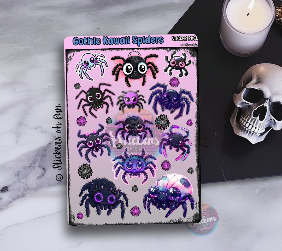 Sticker Sheet: Gothic Kawaii Spiders, Pastel Aesthetic Sticker Pack - Etsy