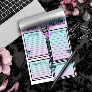 Gothic Kawaii Drunk Skeleton Notepad, Goth Stationery for Taking Notes ...