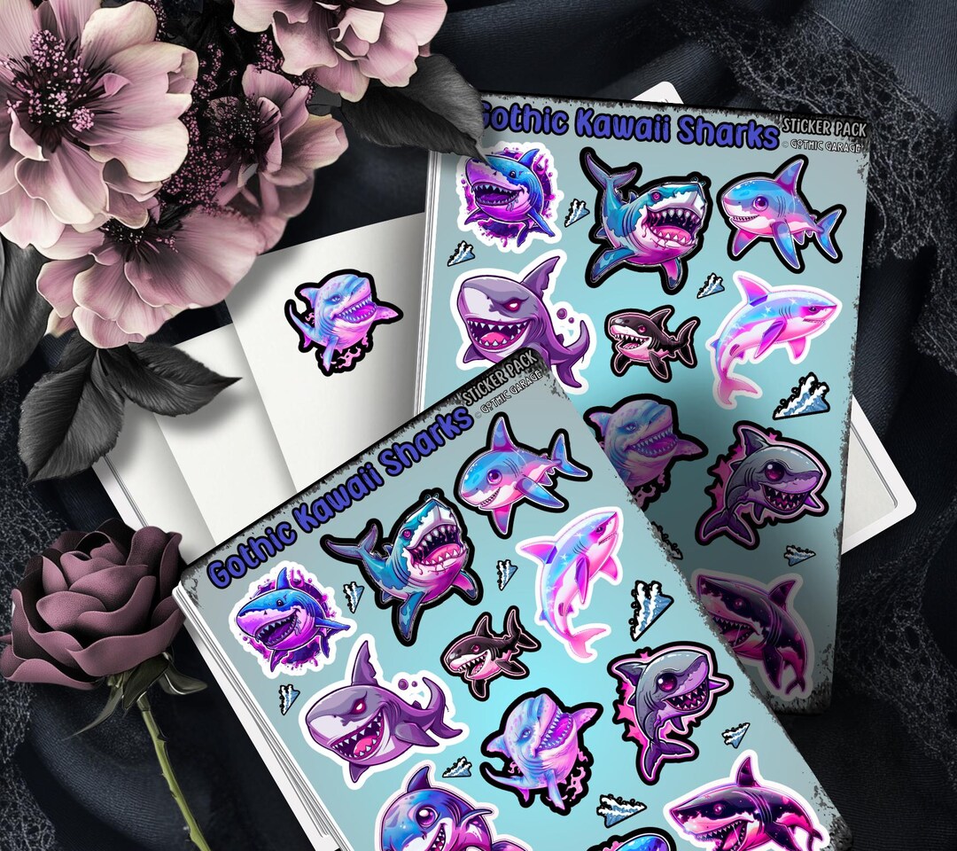 Gothic Kawaii Sharks Sticker Sheets for Collecting and Scrapbooking ...