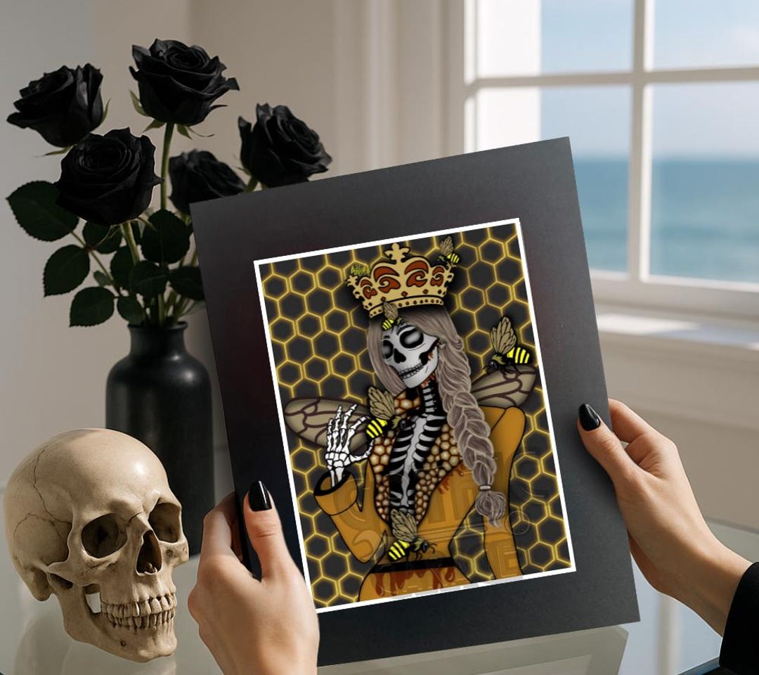 Gothic Queen Bee Skeleton Art Print: Undead Honeycomb Goddess - Etsy