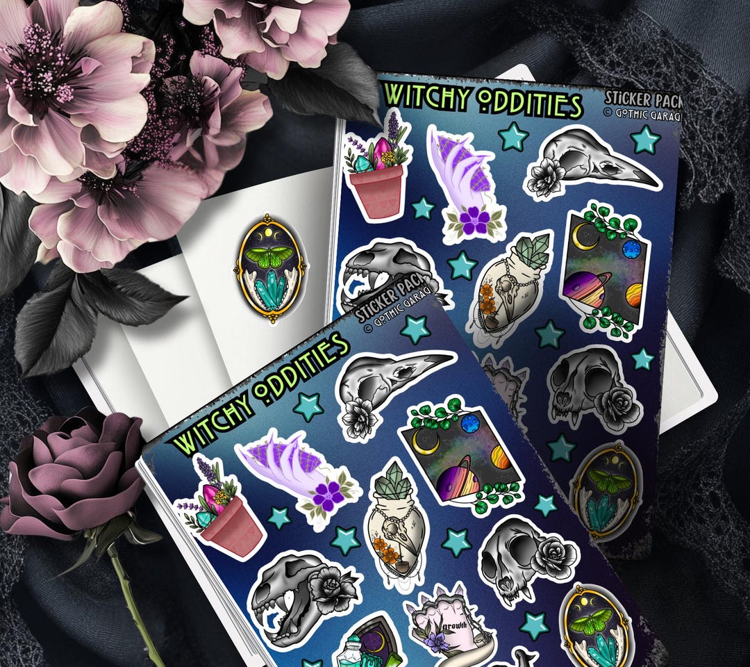 Gothic Witchy Oddities Sticker Sheet: Skulls, Moons, Plants - Etsy