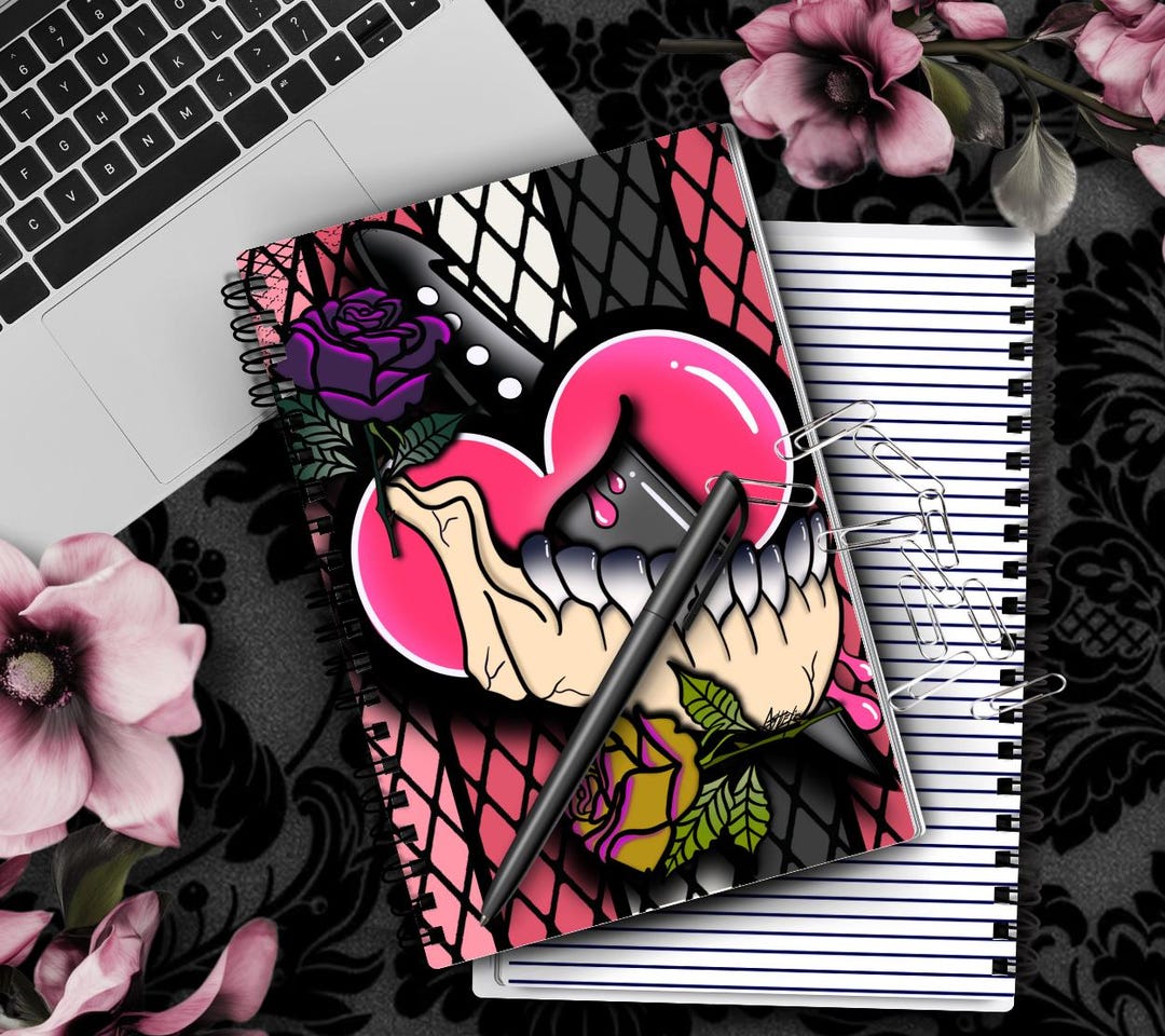 Gothic Romance Notebook: Hand-drawn Skull, Heart & Roses - 160 Lined ...