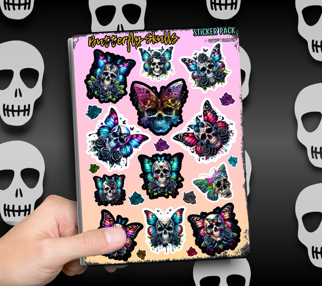 Butterfly Skull Sticker Sheets for Collecting and Scrapbooking High ...