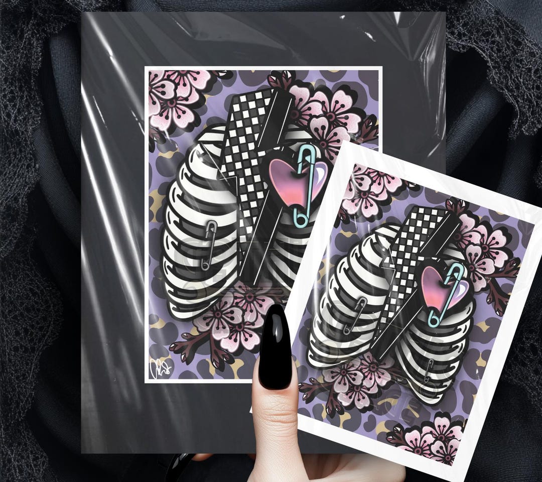 Punk Skeleton Rib Cage & Cherry Blossoms- 11x14 Matted Art Print ...