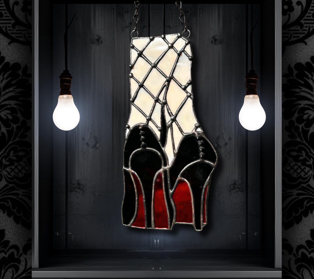 Red Bottom Heels Stained Glass Panel – Gothic Fishnet Legs Art, Punk ...