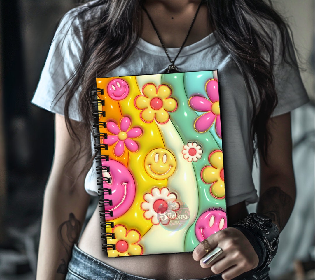 Retro Smiles & Flowers Notebook Writing Journal, Lined Notebook for ...