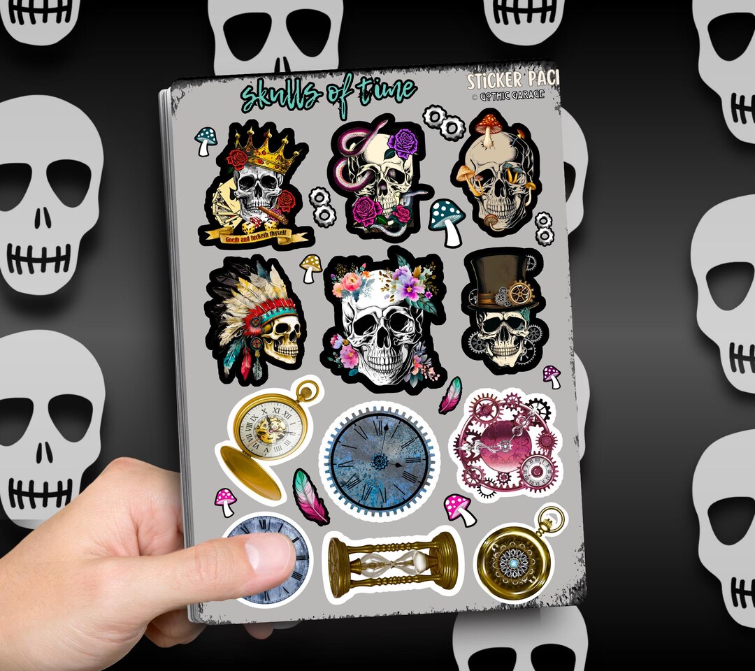 Skulls of Time Clocks Sticker Sheets for Collecting and Scrapbooking ...