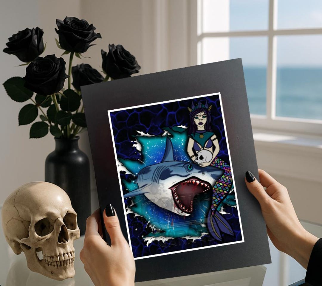 Shark & Siren Art Print: Gothic Ocean Horror Decor - Etsy