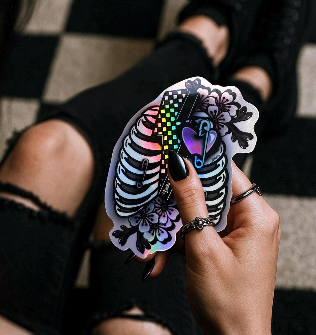 Punk Skeleton Rib Cage Sticker: Cherry Blossoms, Gothic, Waterproof - Etsy