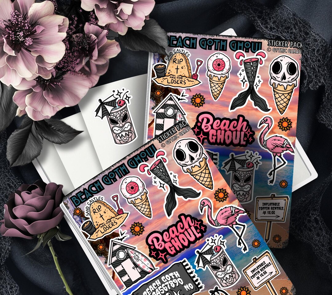 Beach Goth Ghoul Sticker Sheet: Spooky Summer Stickers - Etsy