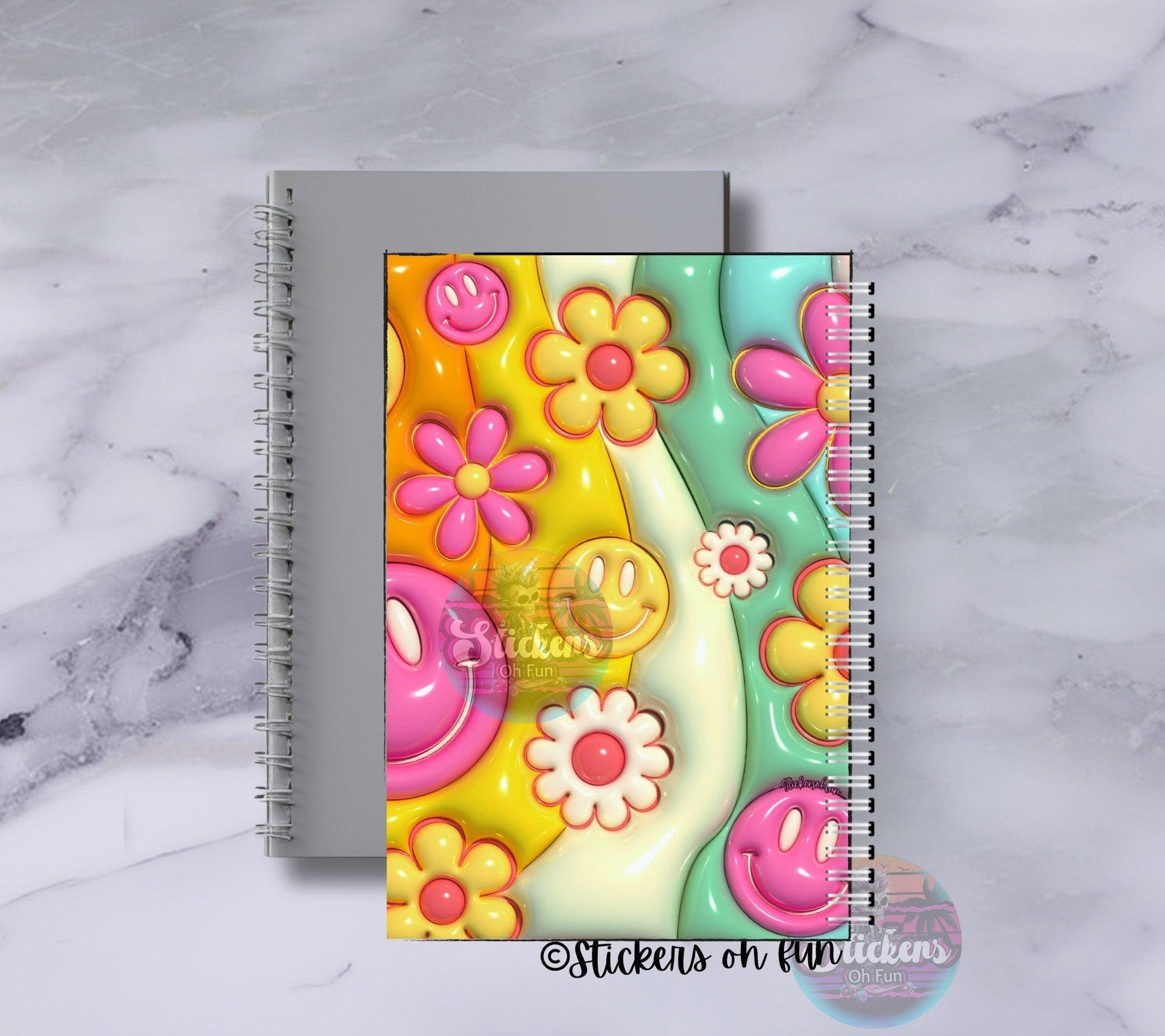 Retro Smiles & Flowers Notebook Writing Journal, Lined Notebook for ...