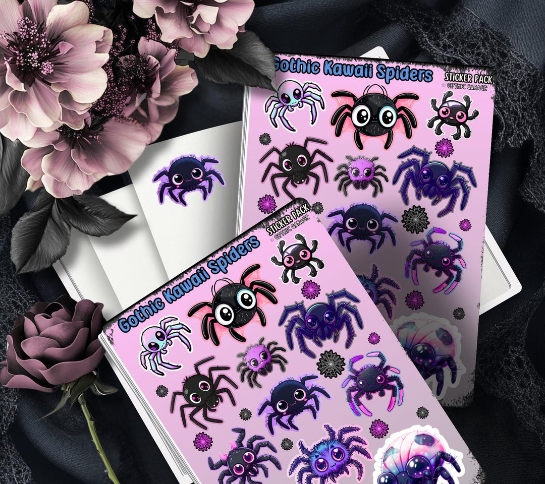 Gothic Kawaii Spiders Sticker Sheets for Collecting and Scrapbooking ...