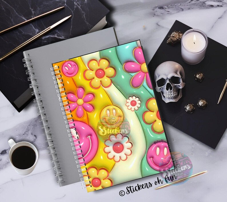 Retro Smiles & Flowers Notebook Writing Journal, Lined Notebook for ...