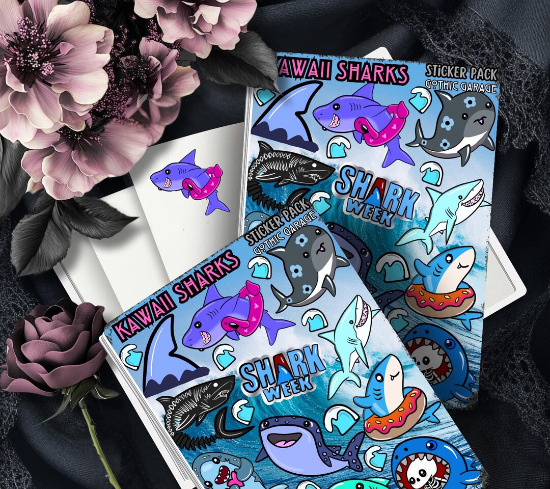 Gothic Kawaii Shark Sticker Sheet: Holographic or Glossy Vinyl - Etsy