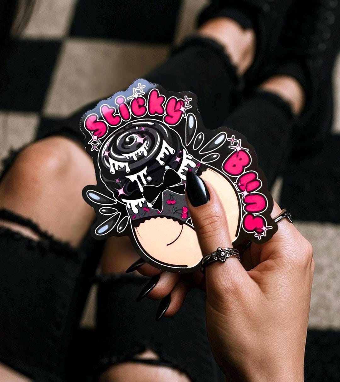 Naughty Goth Sticky Buns Sticker – Waterproof Die Cut, Glossy or ...