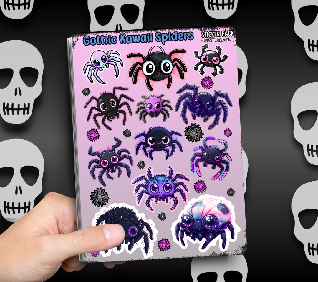 Gothic Kawaii Spiders Sticker Sheets for Collecting and Scrapbooking ...