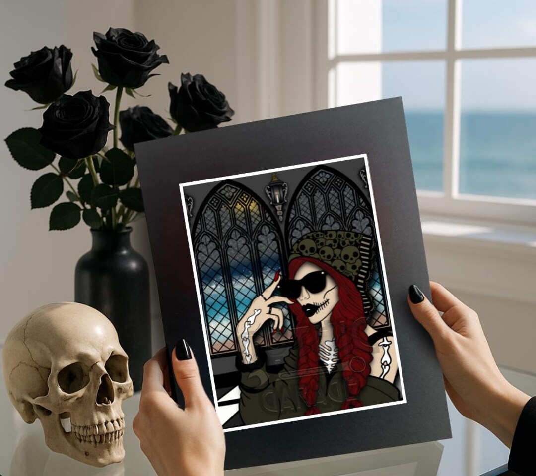 Gothic Skeleton Girl Art Print – Alt Church Scene Wall Art, 8x6 or ...