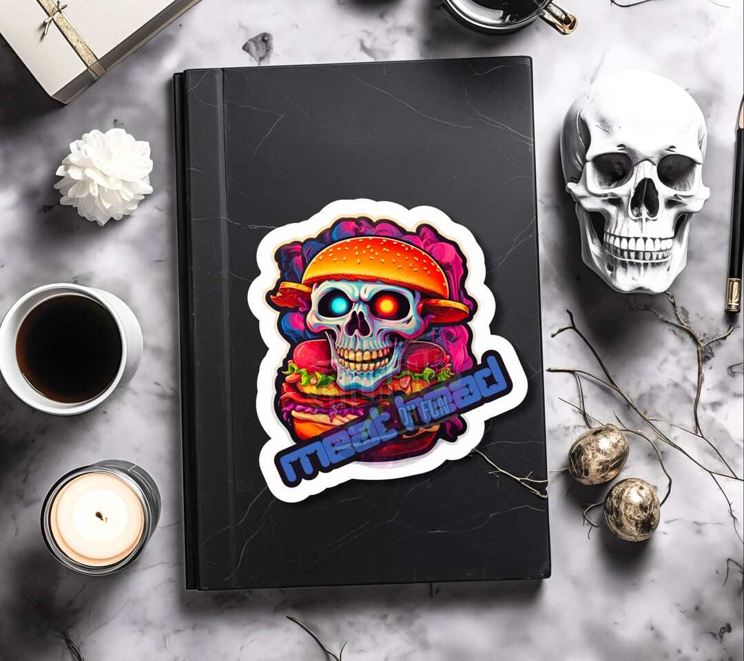 Sticker: Hamburger Skull, Meat Head - Etsy