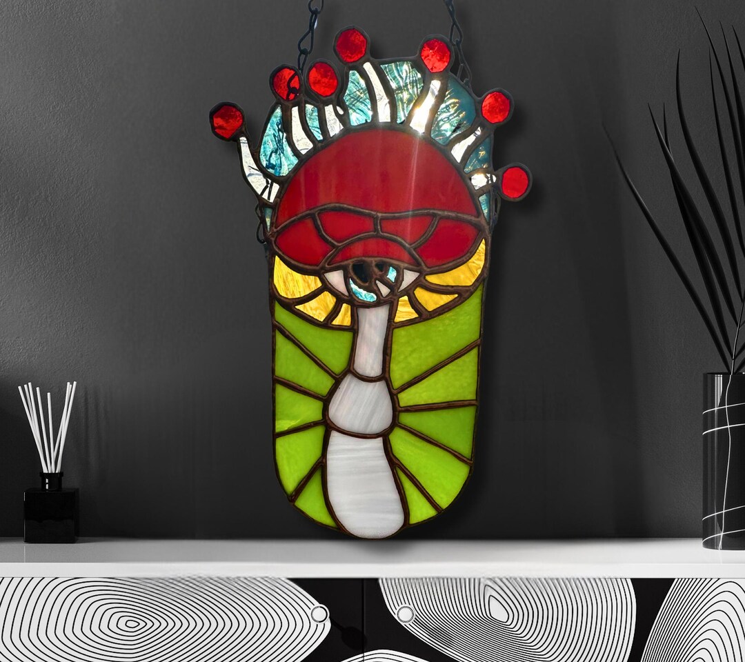 Psychedelic Stained Glass Alien Mushroom Gothic Wall Hanging Statement ...