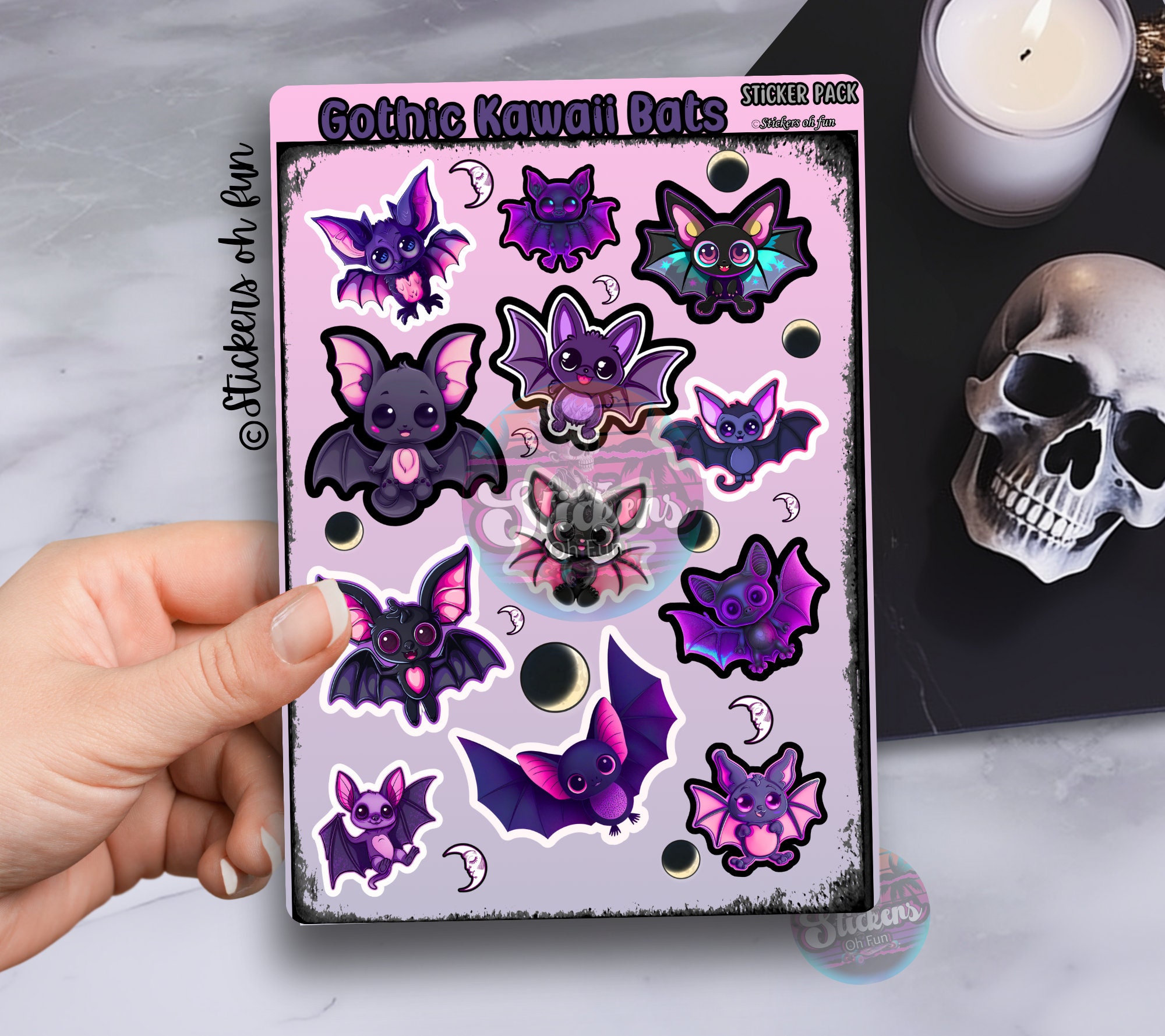 Gothic Kawaii Bats Sticker Sheets for Collecting and Scrapbooking High ...