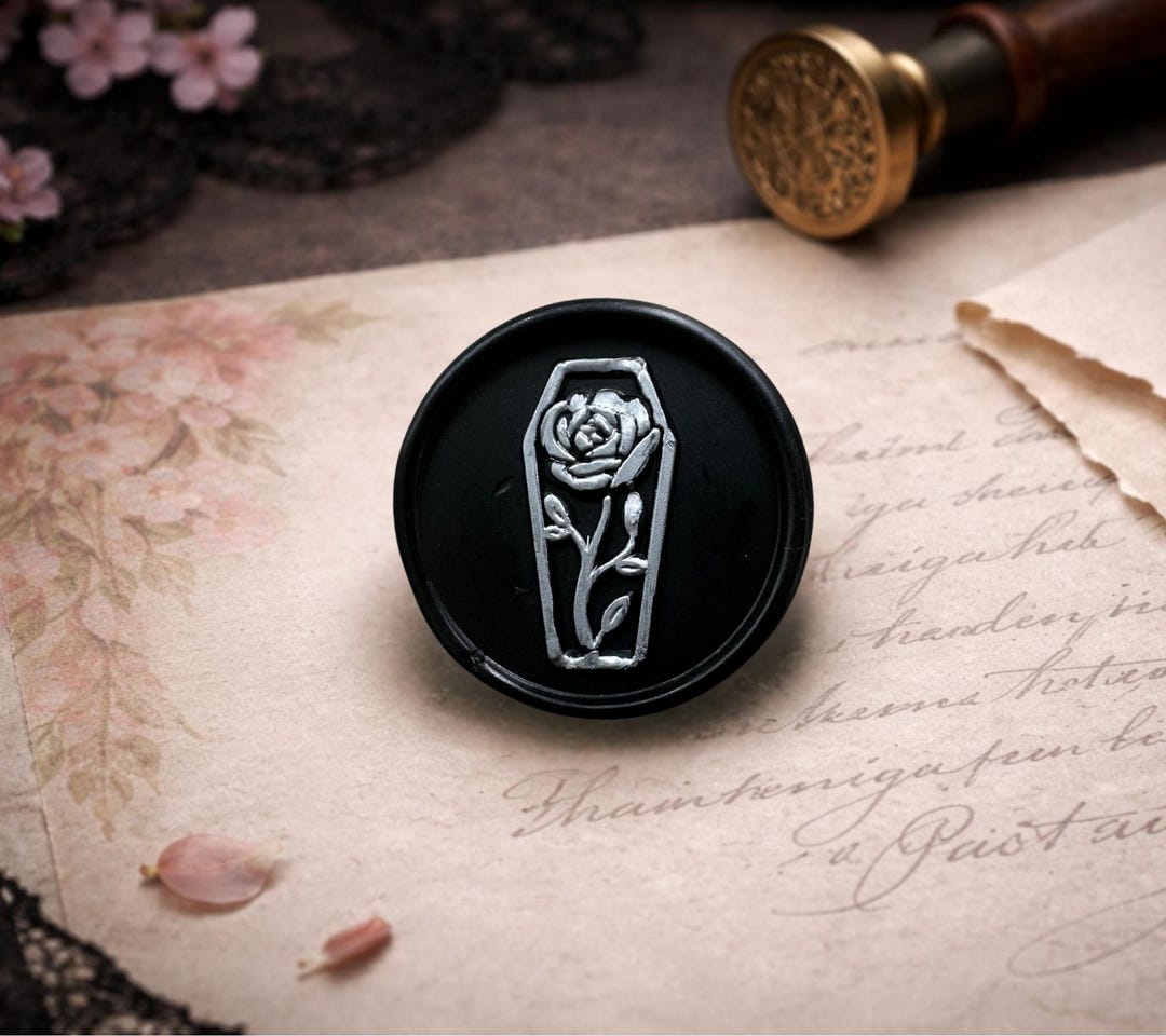 Coffin Rose Wax Seal Sticker: Gothic Wedding Invitation Envelope Seal ...