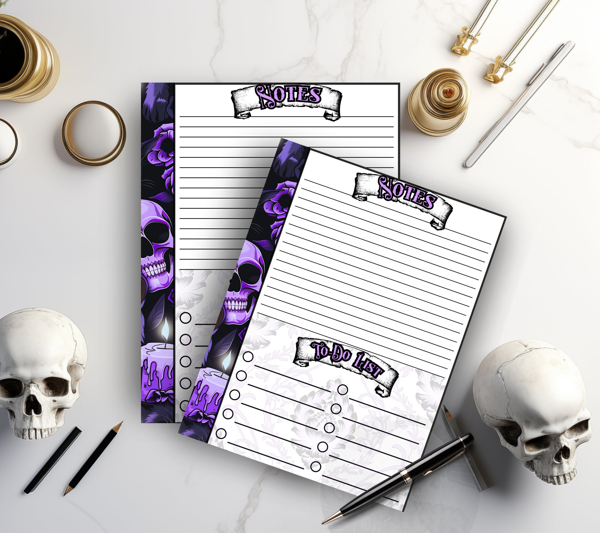 Gothic Midnight Skull & Dark Academia Notepad, Goth Stationery for ...