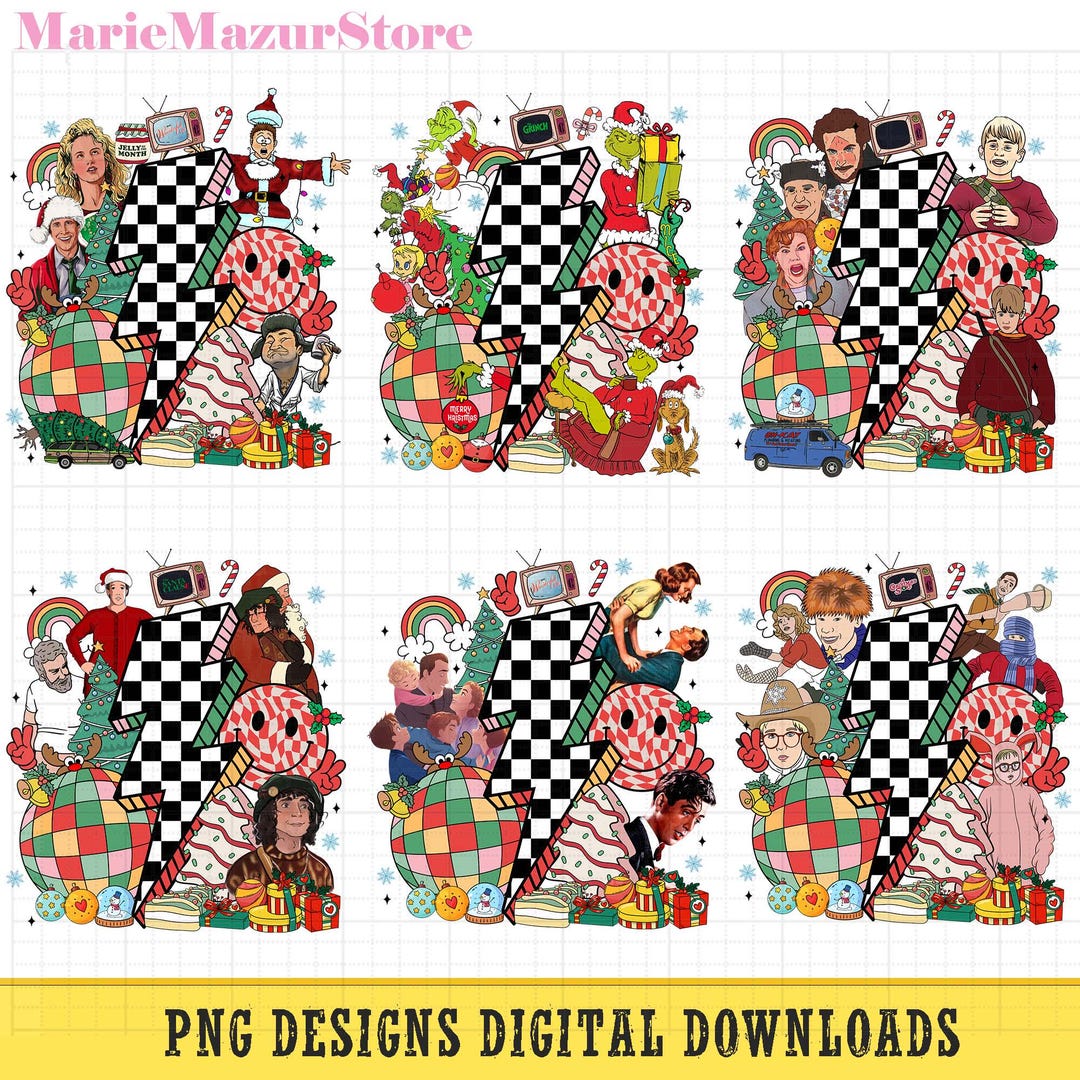 Retro Lightning Bolt Christmas Movie Bundle Png, Christmas Characters ...
