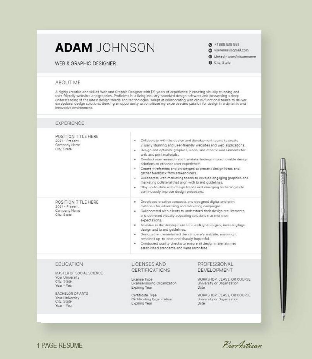 A4 Resume Templates 1 & 2 Page. CV Template Professional Cv - Etsy